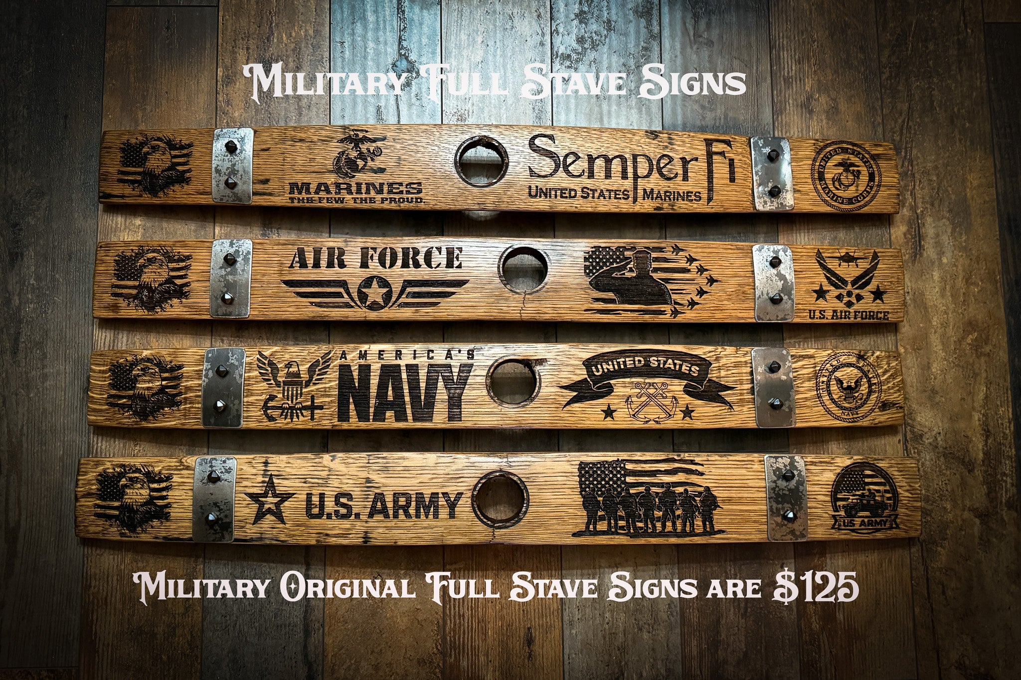 Military Whiskey Barrel Sign | Personalized Barrel Stave Signs